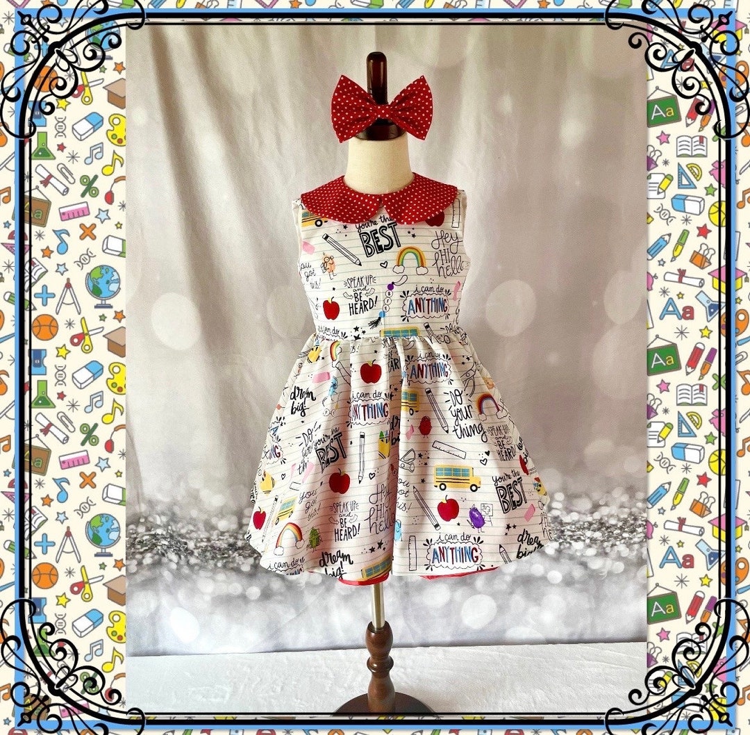 Back to School Dress: Cotton Alphabet Print, Matching Hair Bow - Etsy