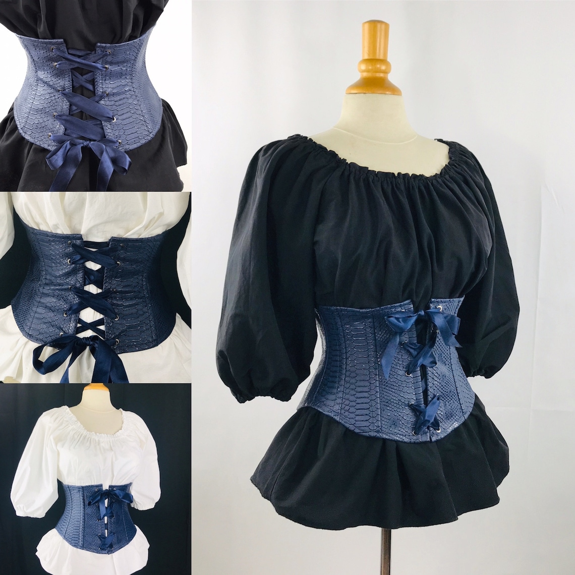 Navy Blue Corset Medieval Inspiration Mermaid Style Dragon Skin Reptile ...