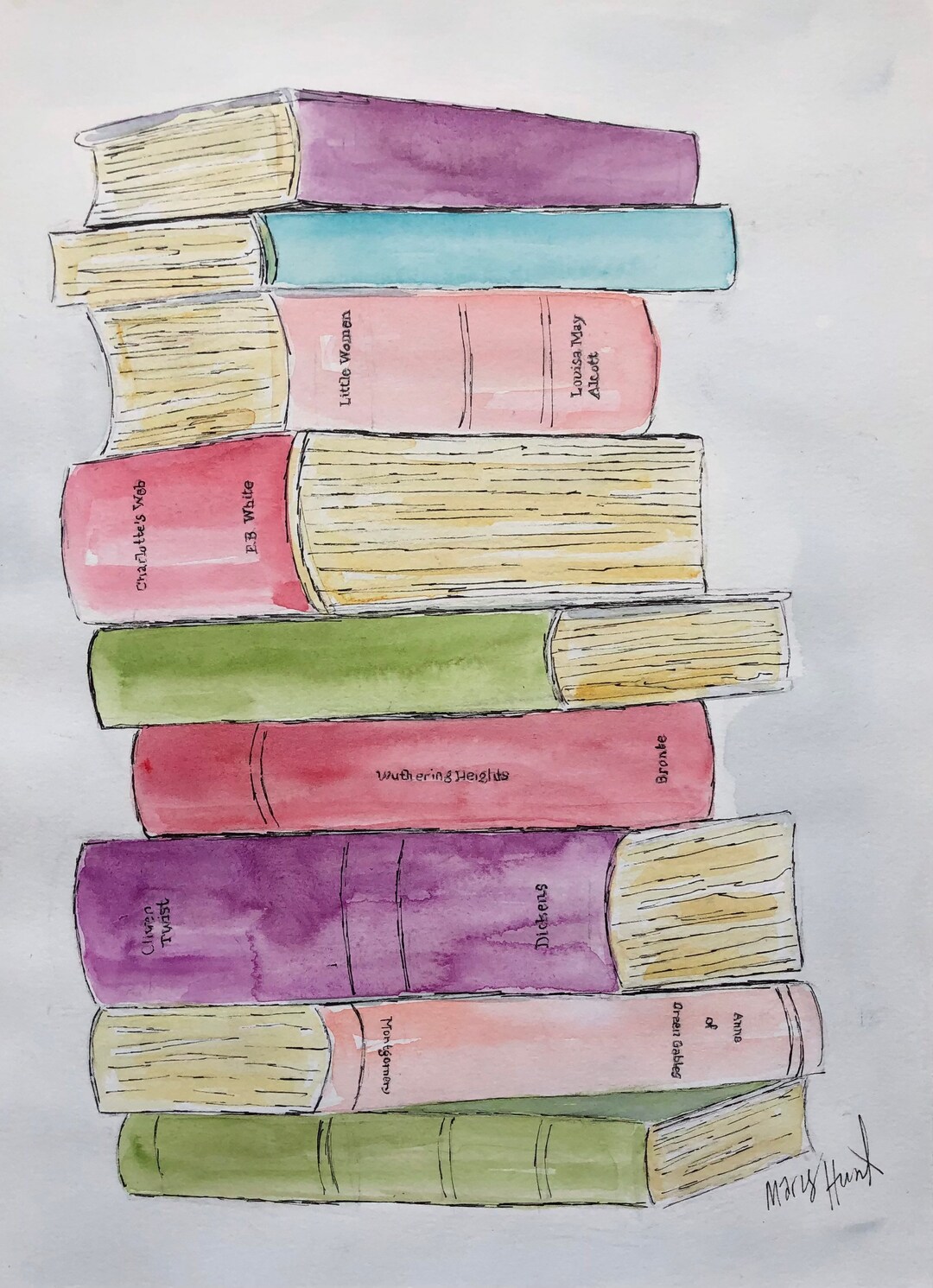 PRINT of Books on Paper “stacked” Impressionist Art for Home Library ...