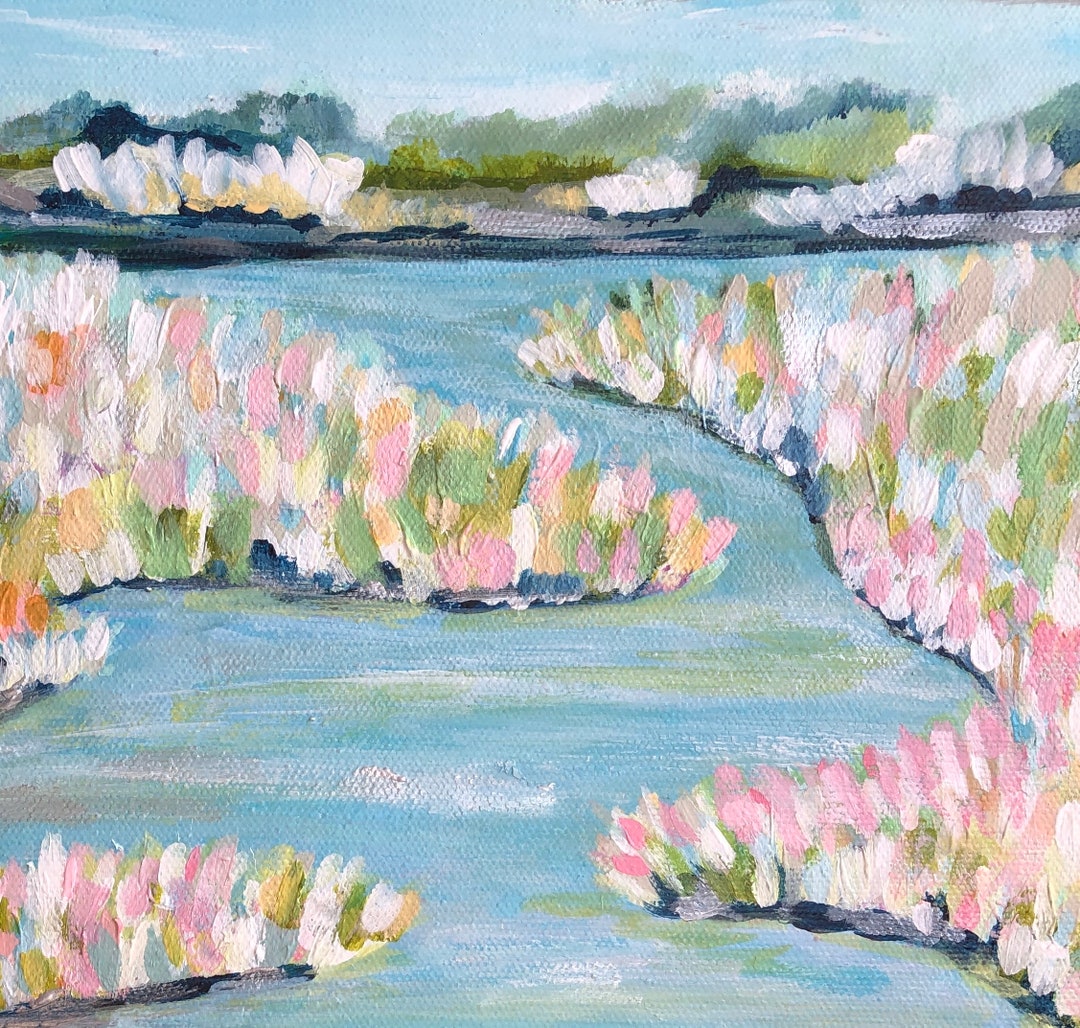 Wall Art Decor Marsh Print Painting Impressionist Art Pink Blue Green ...