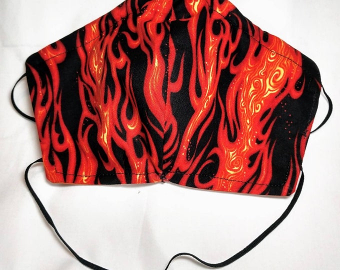 XL on Fire / Flames Pattern Reversible Cloth Face Mask W/ Filter Pocket ...