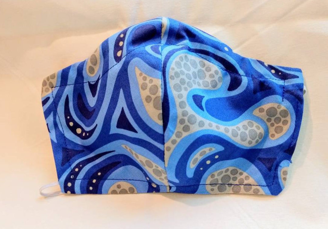 Blue & Gray Psychedelic Reversible Cloth Face Mask W/ Filter Pocket ...