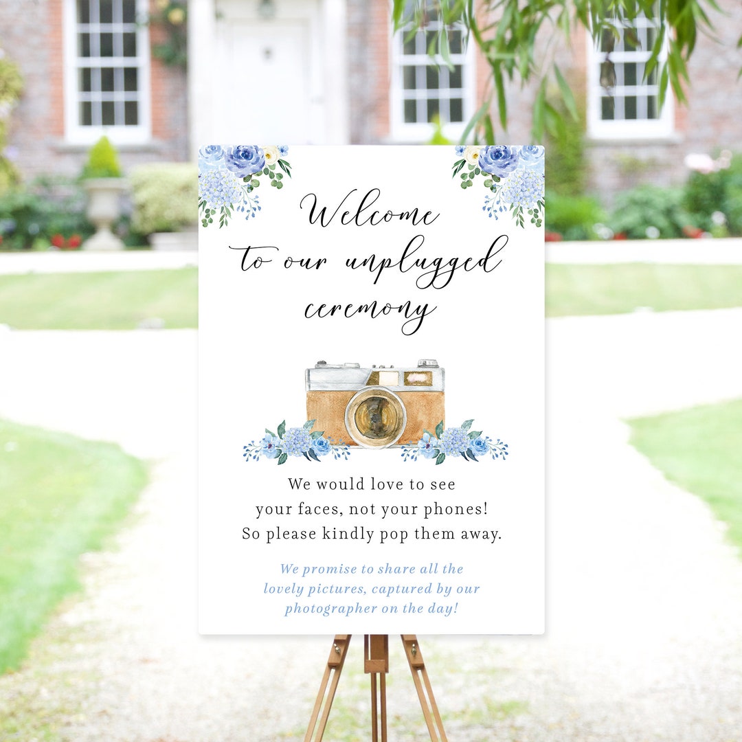 Unplugged Wedding Sign, Wedding Camera Sign, Floral Wedding Sign, Dusty ...