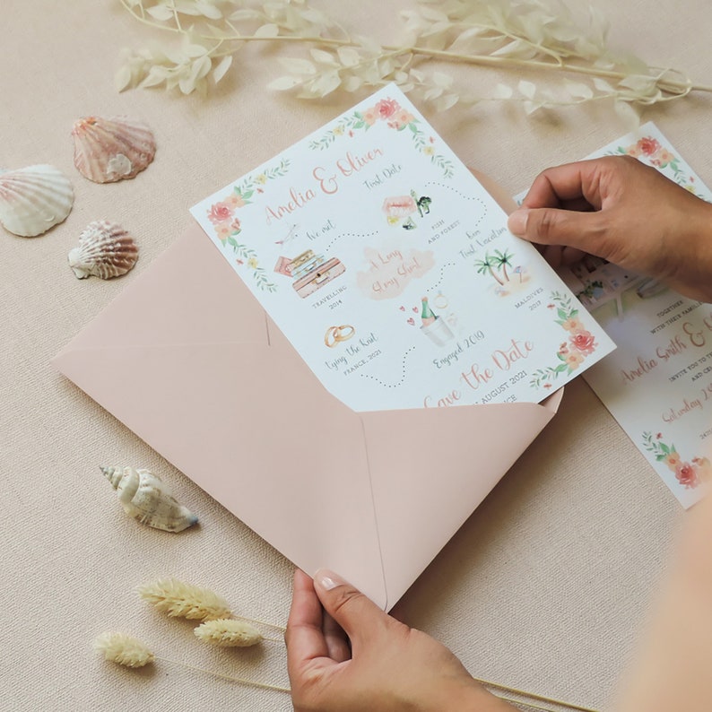 Illustrated Love Story Wedding Invitation Set, Wedding Timeline, Hand ...