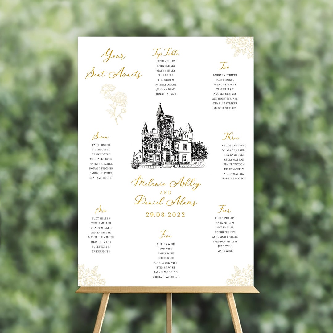 Wedding Venue Illustration, Table Plan Board, Venue Portrait, Table ...