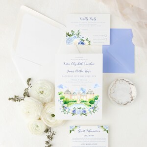 Venue Illustration Wedding Invitation, Blue Hydrangea Wedding ...
