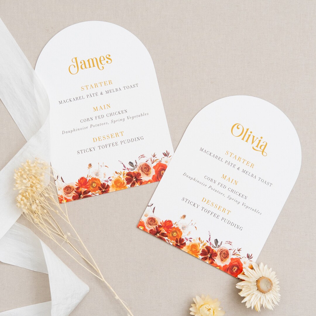 Burnt Orange Menu Card, Arch Wedding Menu, Arched Wedding Menu, Wedding ...