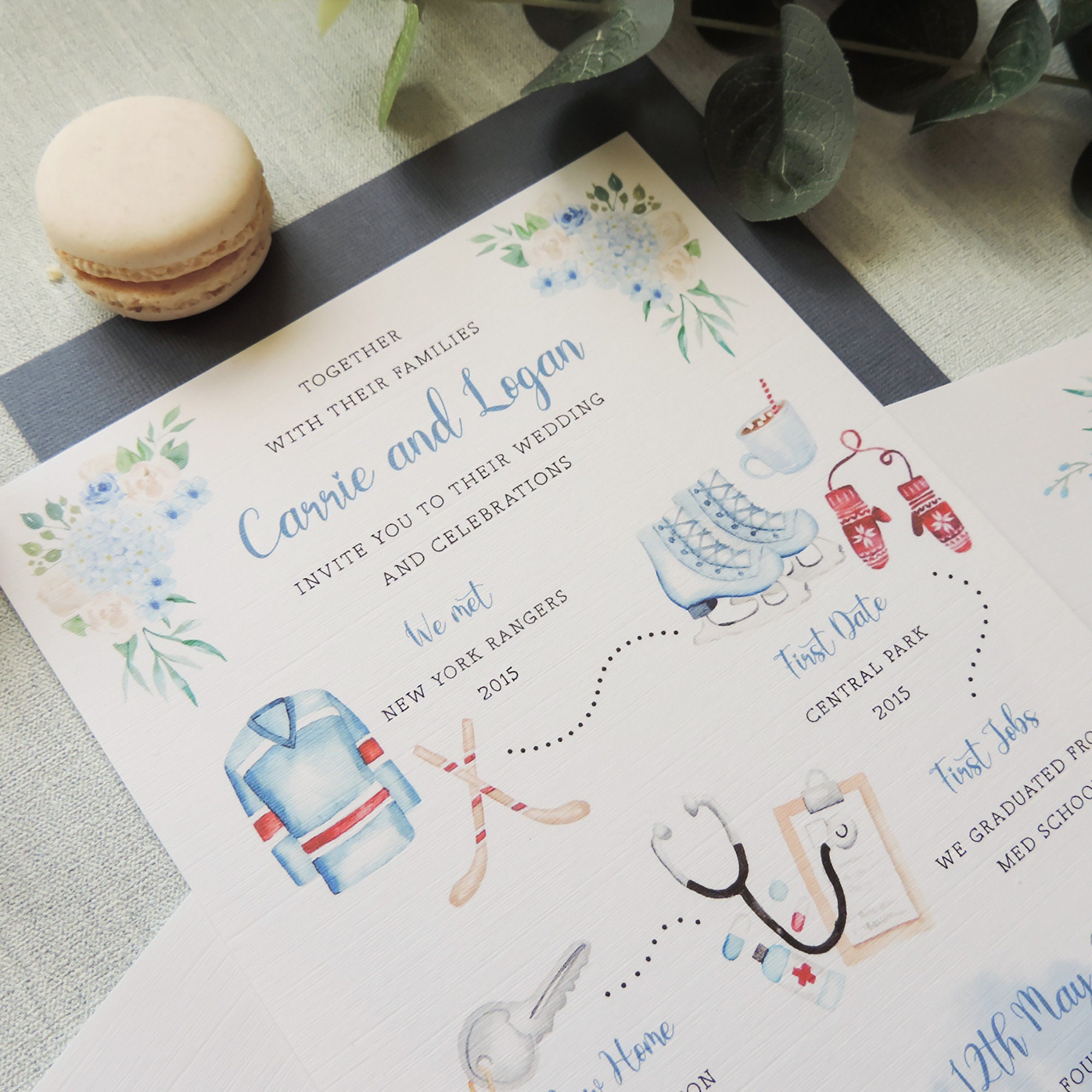 Illustrated Love Story Wedding Invitation Set, Wedding Timeline, Hand ...
