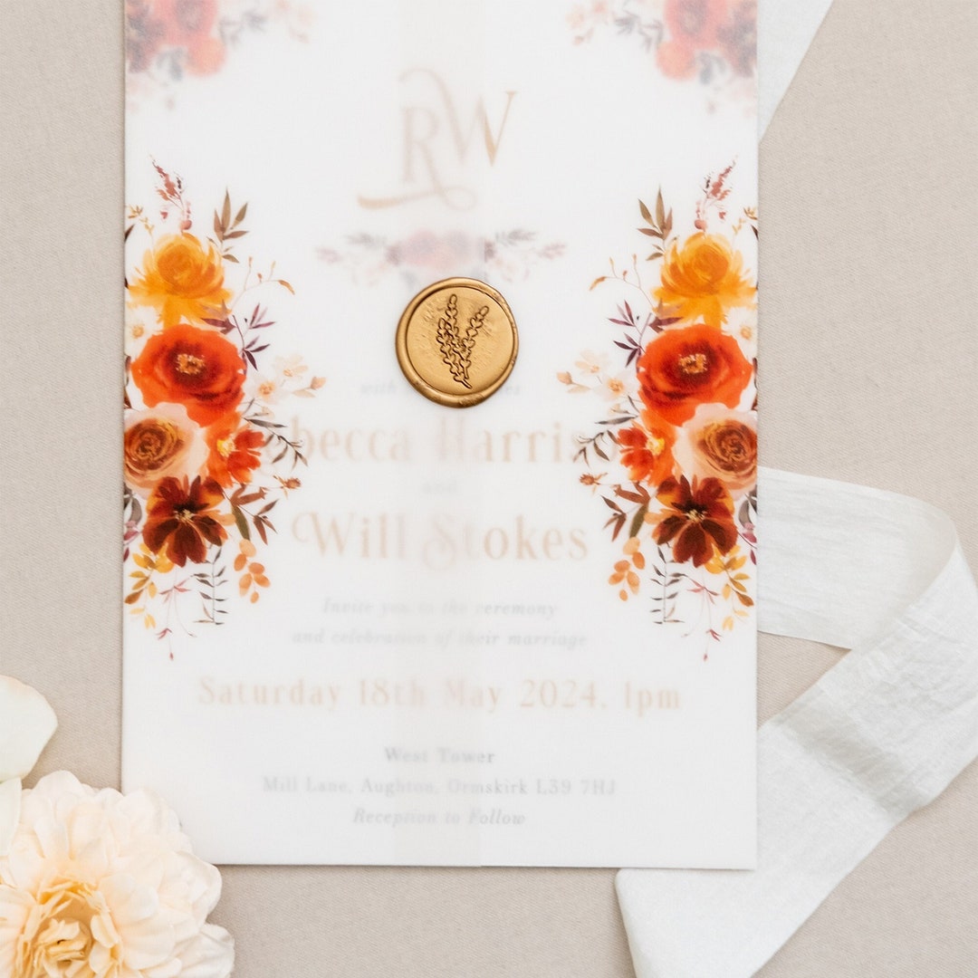 Burnt Orange Wedding Invitation, Wedding Invitation With Vellum Jacket ...
