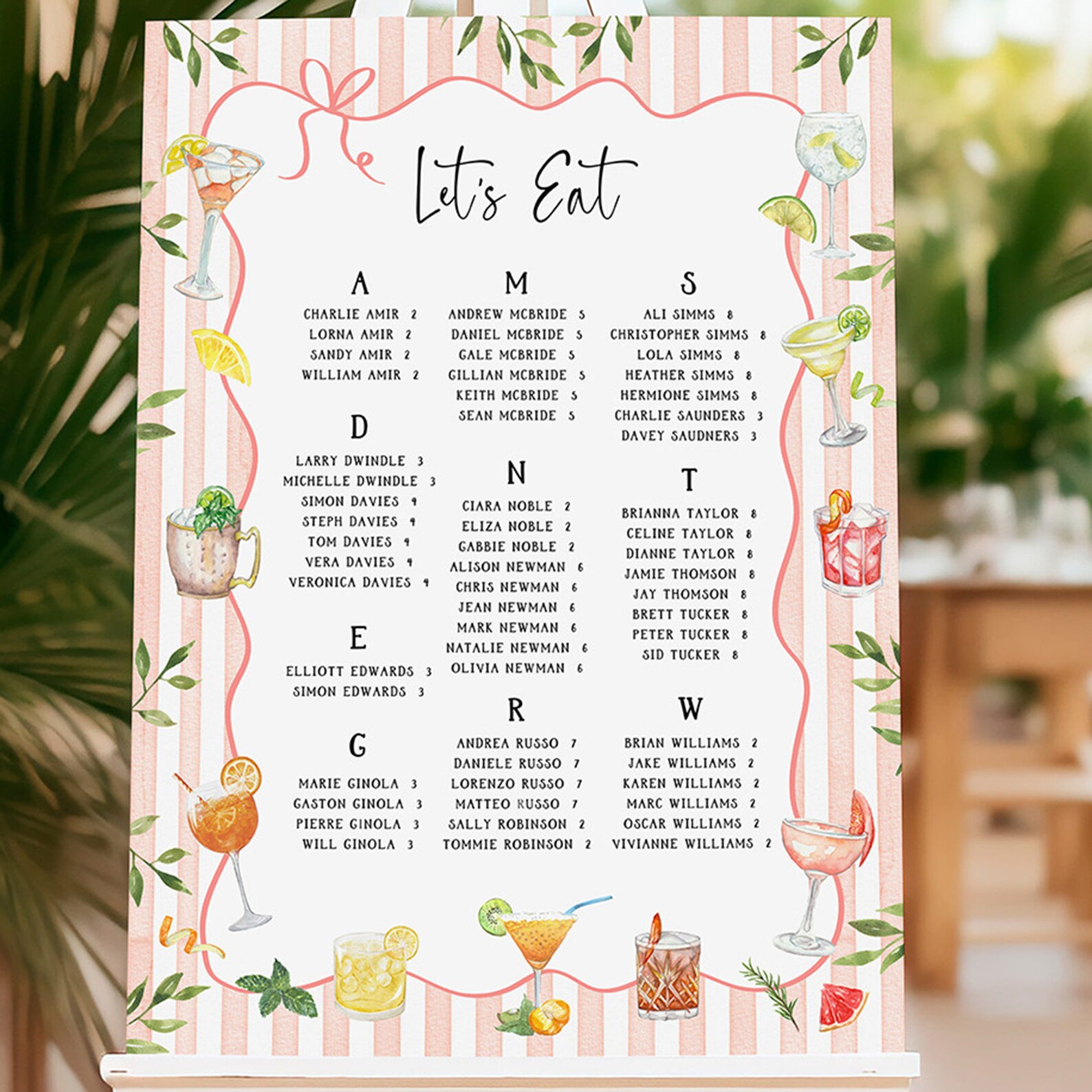 Cocktail Wedding Sign, Illustrated Seating Plan for Wedding ...