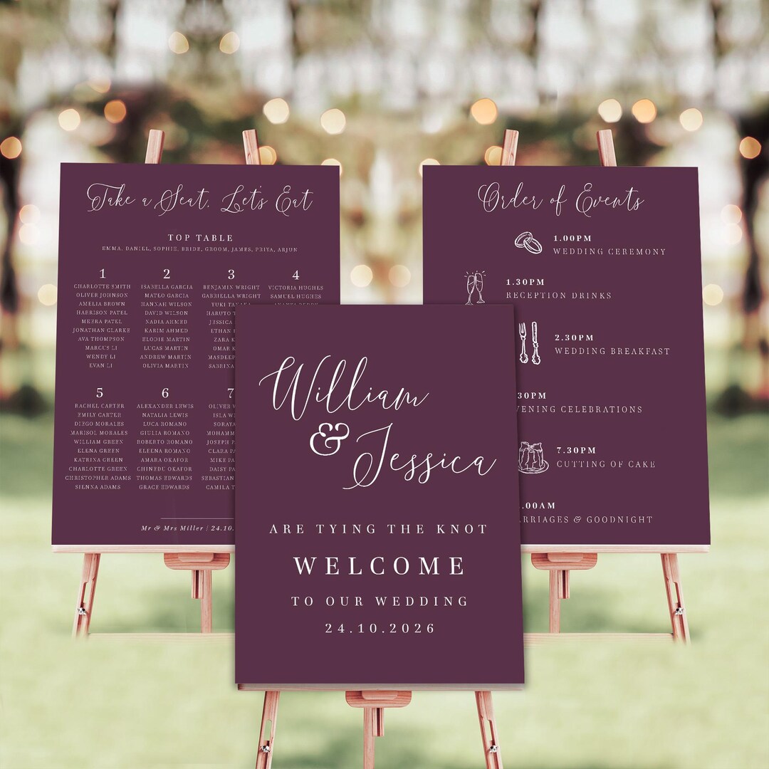 Autumn Wedding Signage, Autumn Wedding Sign Bundle, Burgundy Welcome ...