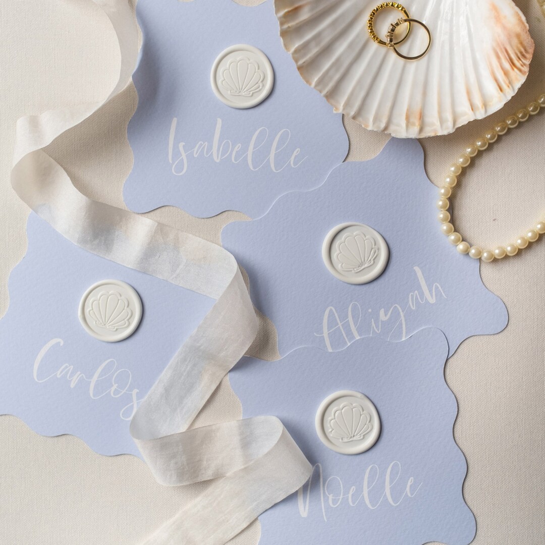 Wavy Place Cards for Wedding, Wavy Name Card, Dusty Blue Place Cards ...
