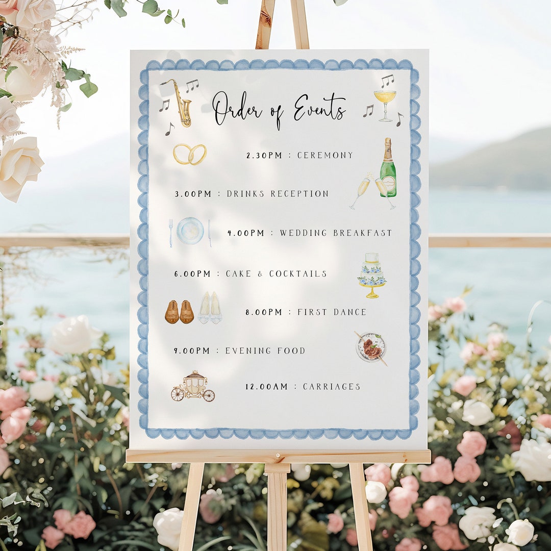 Illustrated Order of Events Wedding Sign, Order of the Day Sign Wedding ...