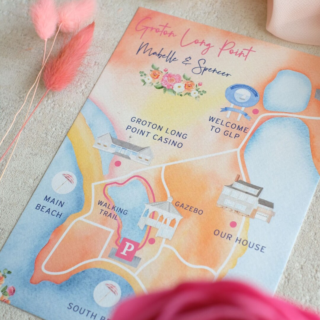 Custom Wedding Map Art, Illustrated Map for Wedding Gift, Personalised ...