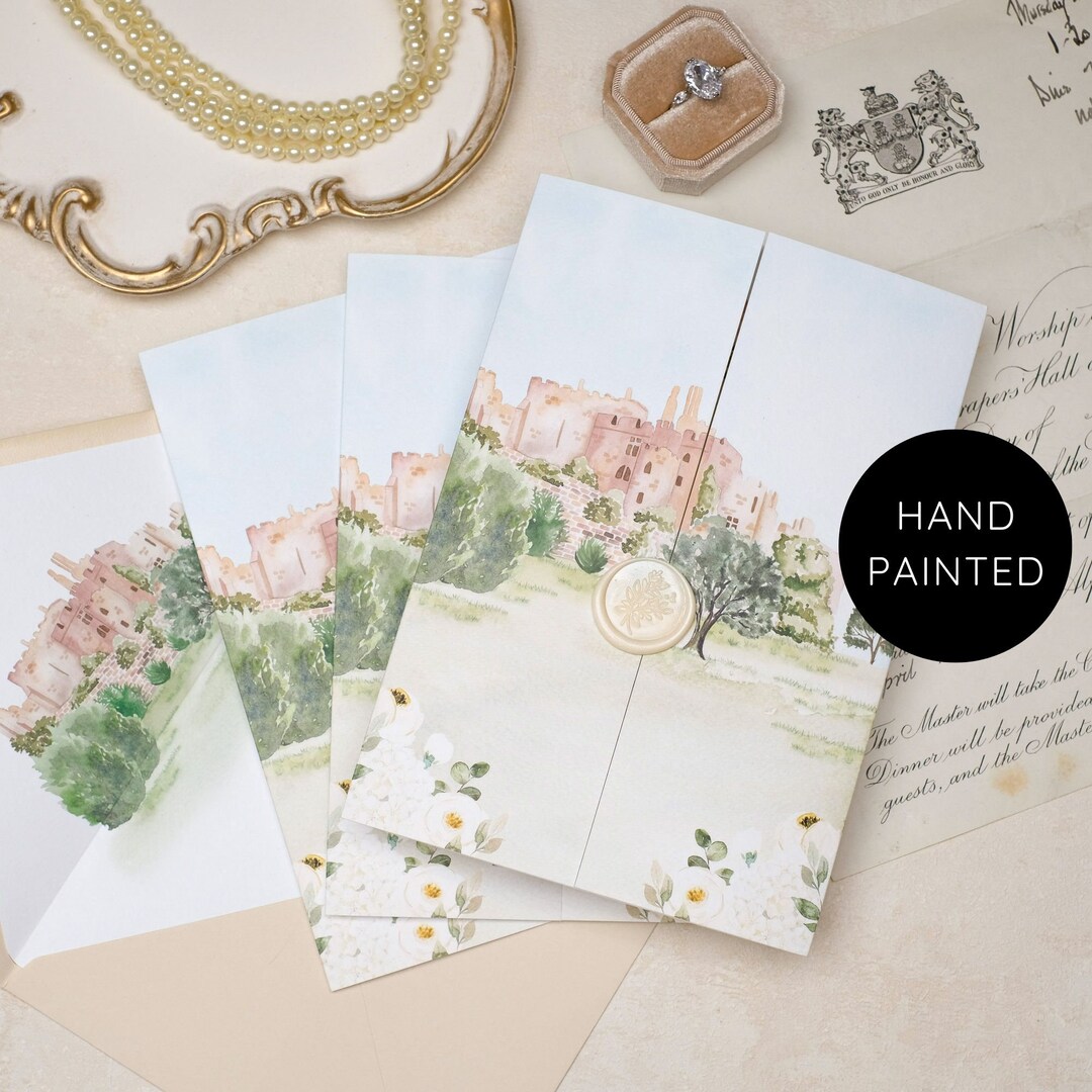 Castle Wedding Invitation With Watercolor Venue, Scottish Wedding ...