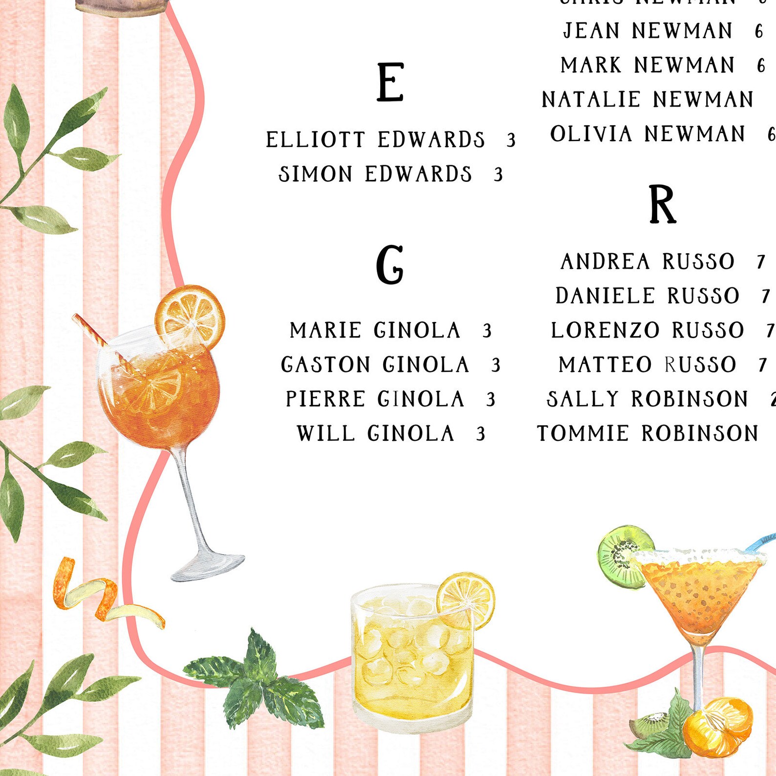 Cocktail Wedding Sign, Illustrated Seating Plan for Wedding ...