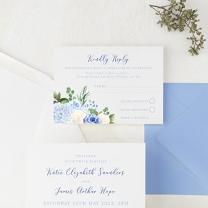 Venue Illustration Wedding Invitation, Blue Hydrangea Wedding ...