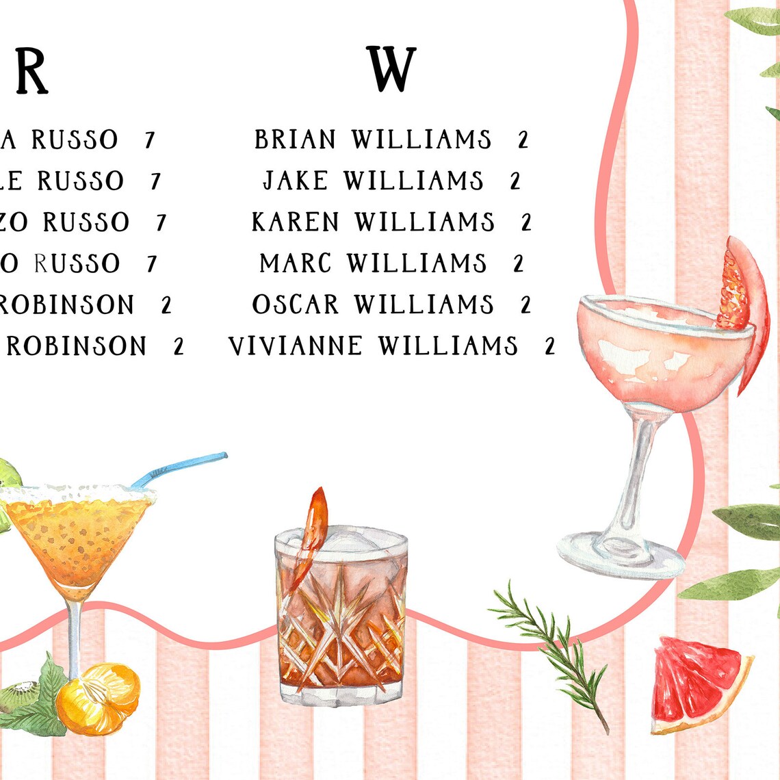 Cocktail Wedding Sign, Illustrated Seating Plan for Wedding ...