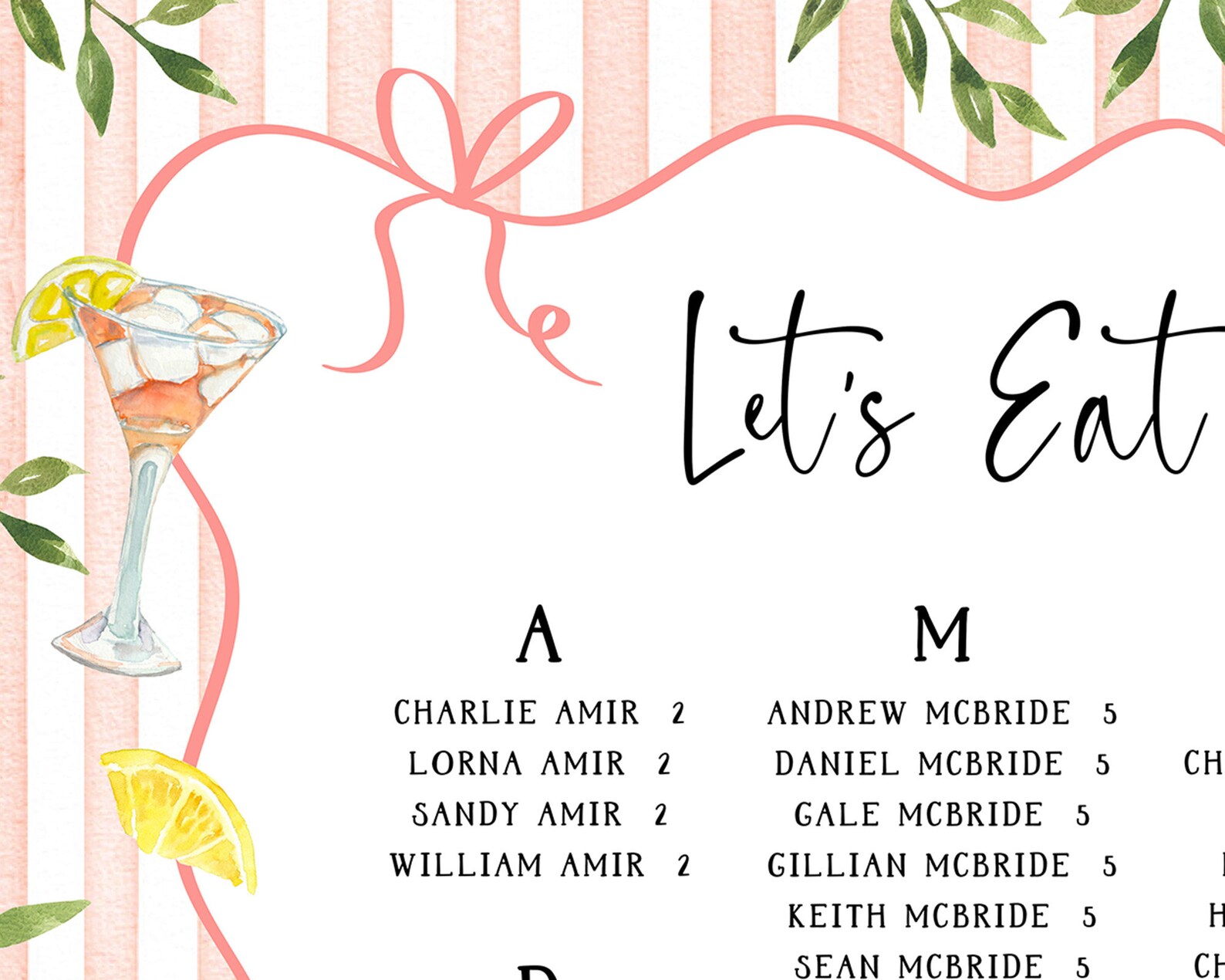 Cocktail Wedding Sign, Illustrated Seating Plan for Wedding ...