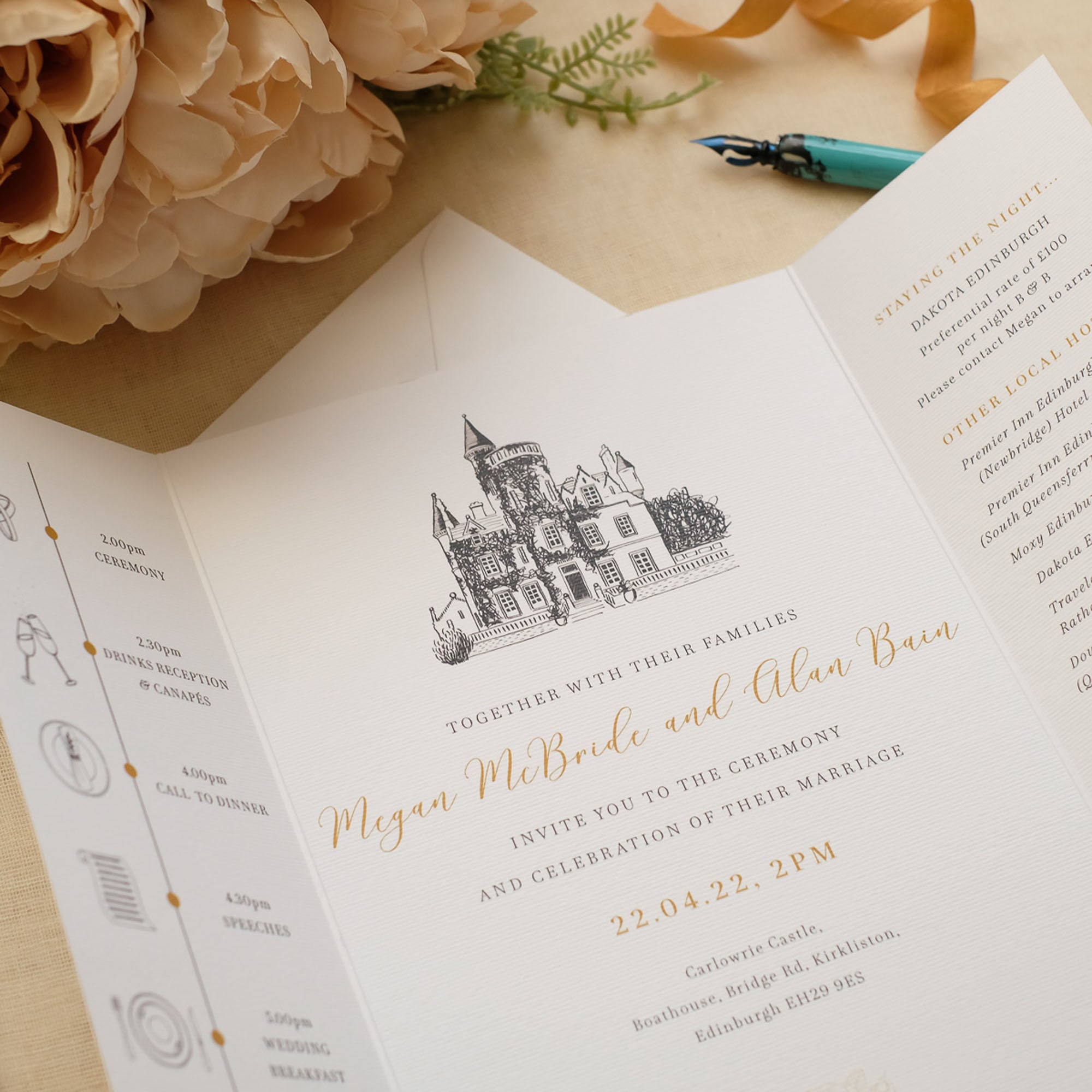 Folded Wedding Invite Castle Wedding Invitation Venue - Etsy UK