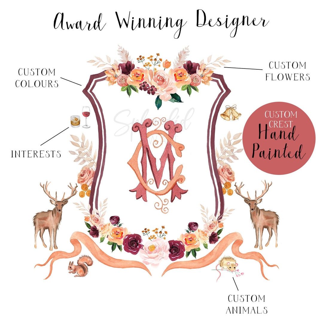 Fall Wedding Crest, Watercolor Monogram Wedding, Unique Monogram Design ...