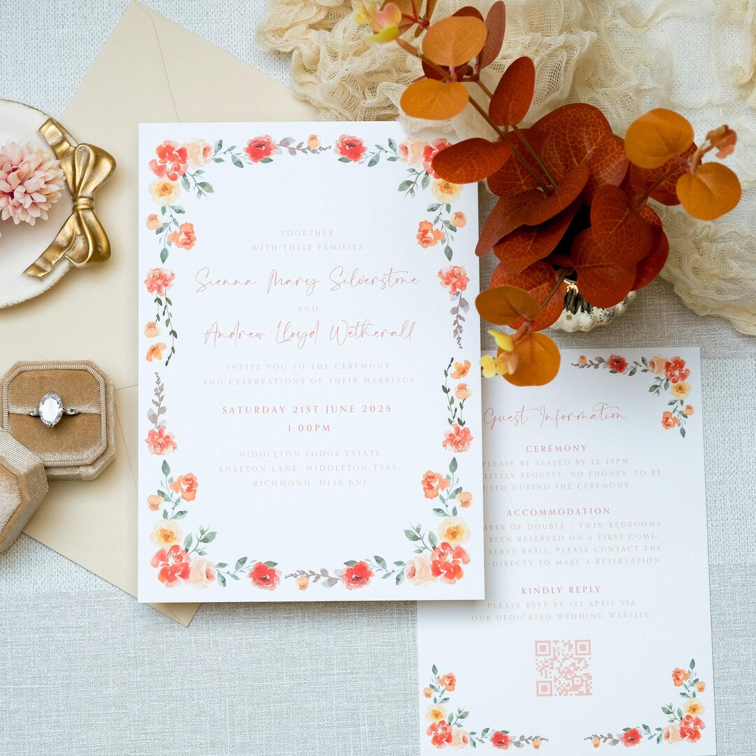 Autumn Wedding Invitation Set With Flowers, Fall Wedding Invitation ...