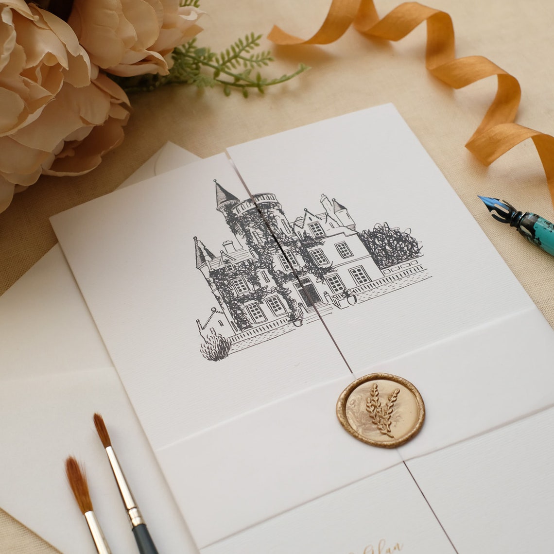 Folded Wedding Invite Castle Wedding Invitation Venue | Etsy