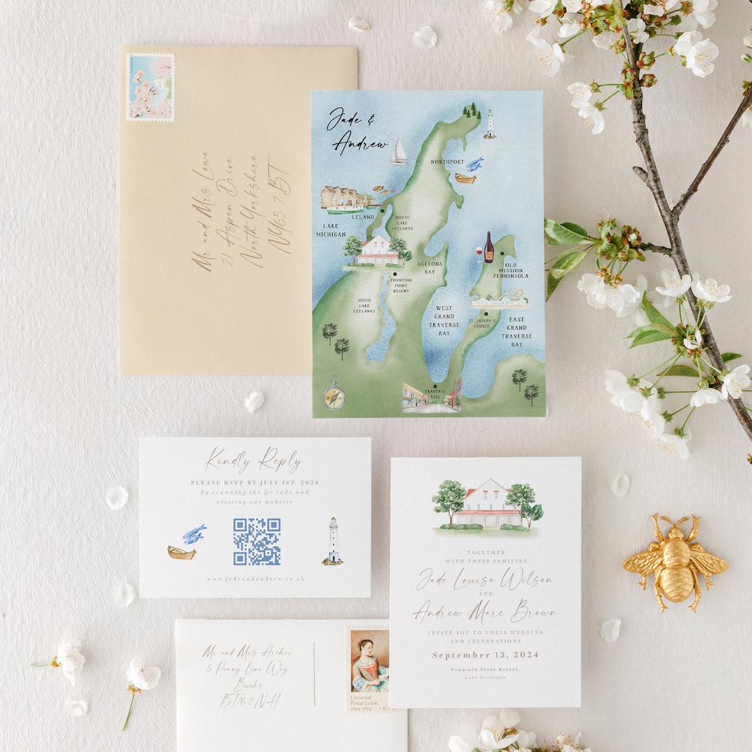 Custom Wedding Map Invitation, Watercolor Wedding Map, Custom Wedding ...