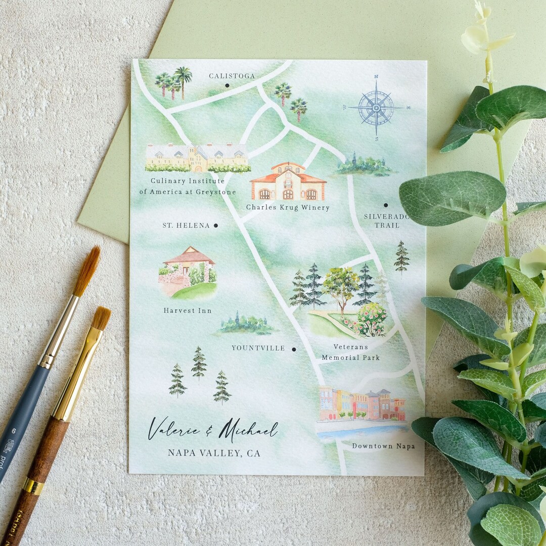 Custom Wedding Map Art, Illustrated Map for Wedding Gift, Personalised ...