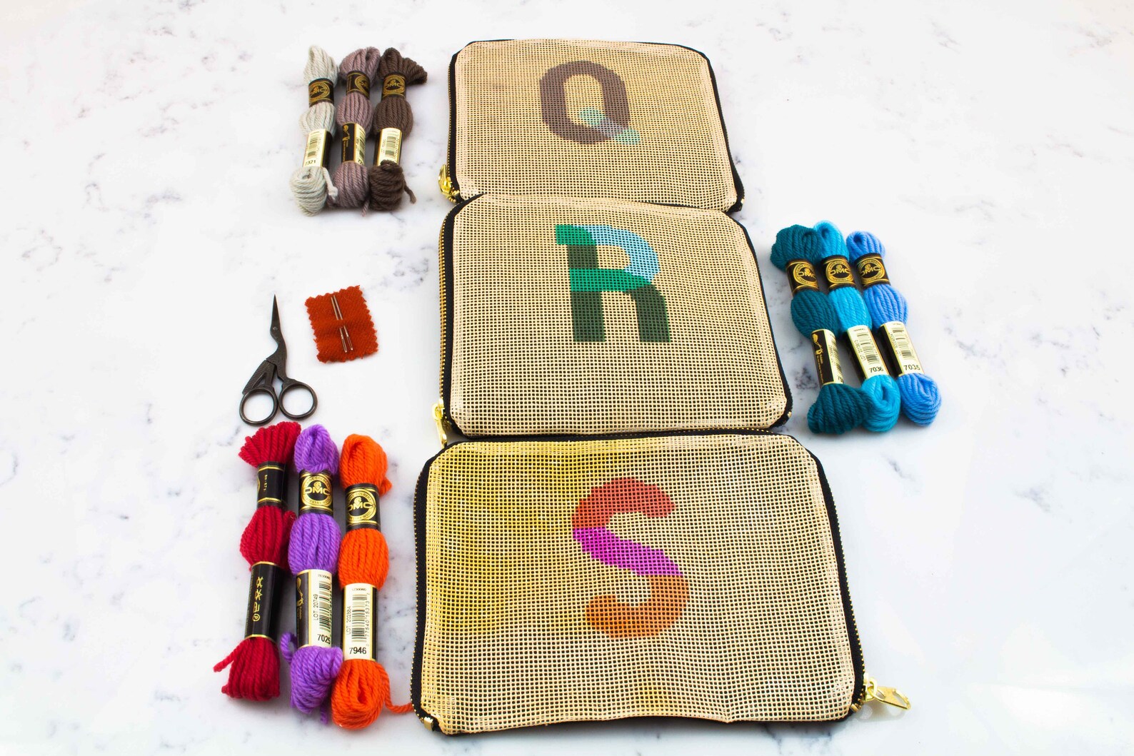 Modern Needlepoint Bag Kit Genuine Leather Clutch - Custom Monogram ...