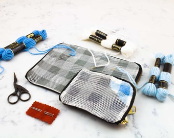 Modern Needlepoint Bag Kit Genuine Leather Clutch Custom Monogram ...