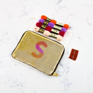 Modern Needlepoint Bag Kit Genuine Leather Clutch - Custom Monogram ...