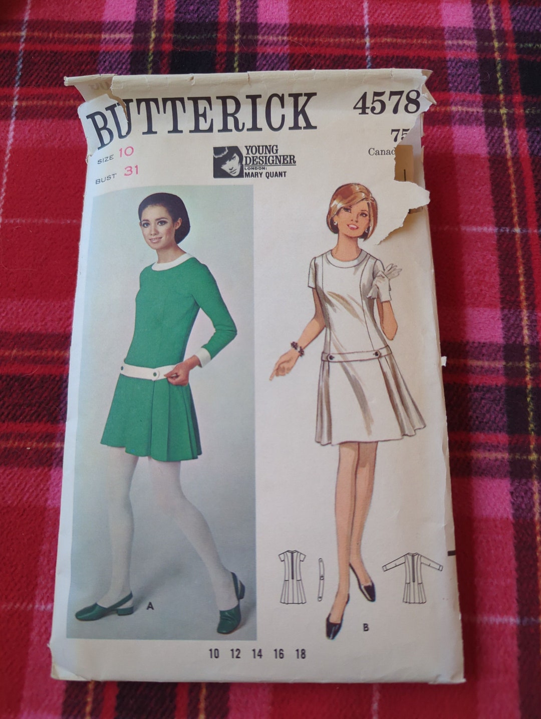 1967 Butterick 4578 Misses One Piece Dress Mary Quant Vintage Sewing ...