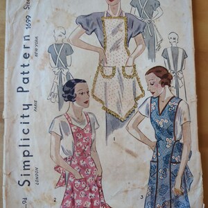 1930s Simplicity 1699 Apron in Three Styles Vintage Unprinted Sewing ...