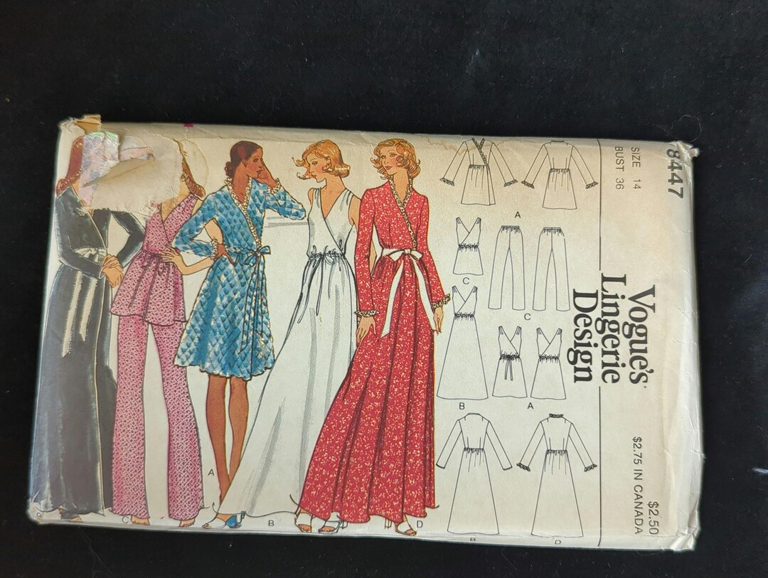 1972 Vogue's Lingerie Design 8447 Misses' Robe, Gown and Pajamas Uncut ...