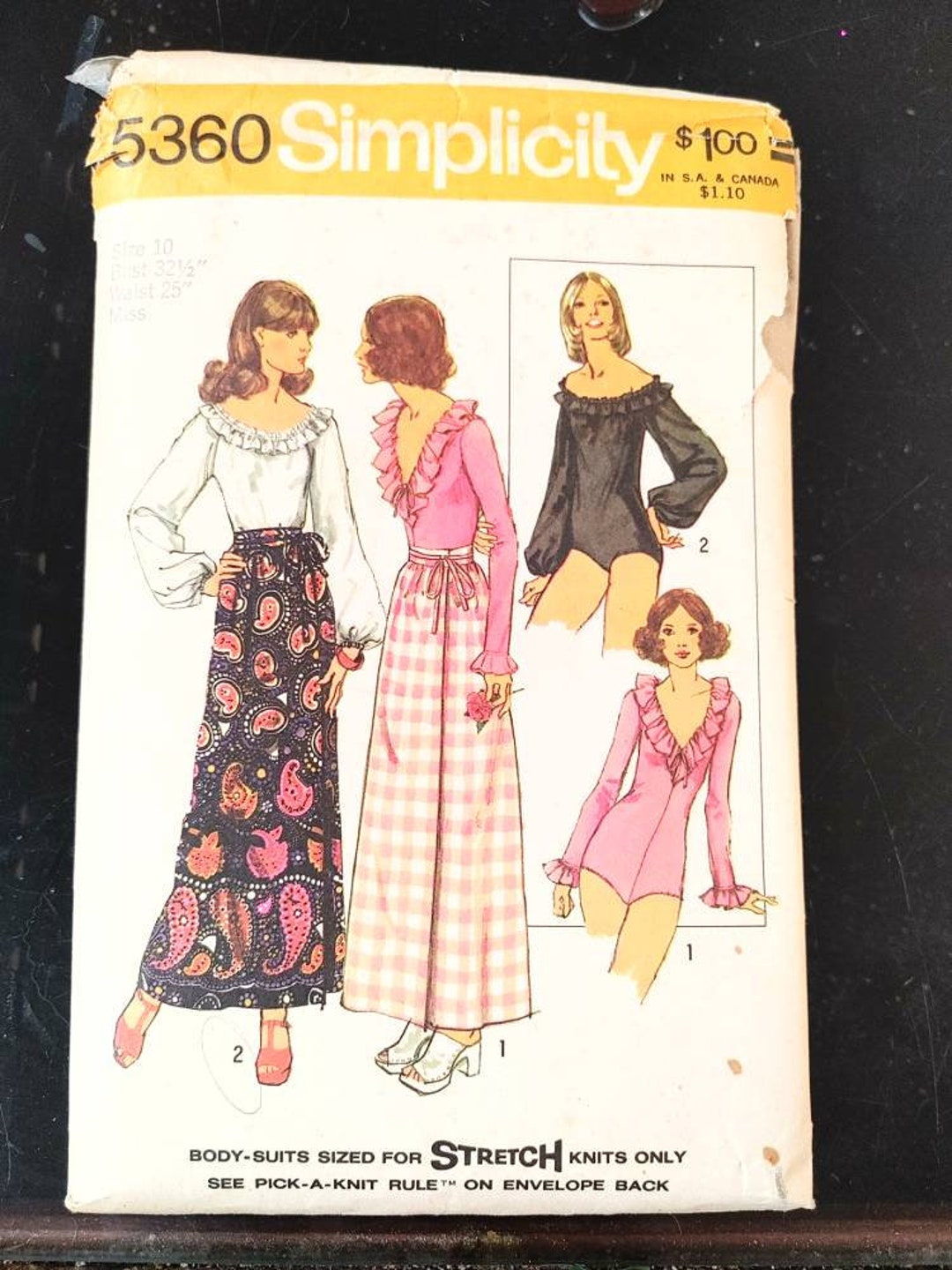 Simplicity 5360 1972 Misses' Bodysuits and Wrap and Tie Skirt Vintage ...