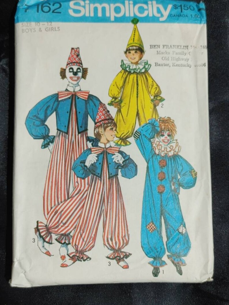 1975 Simplicity 7162 Clown Kids Sizes 2-4 & 10-12 Available - Etsy