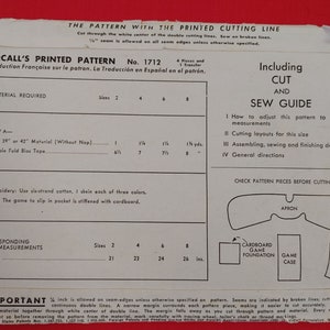 1952 Mccalls 1712 Cobbler Aprons Child Size 4 Vintage Pattern - Etsy