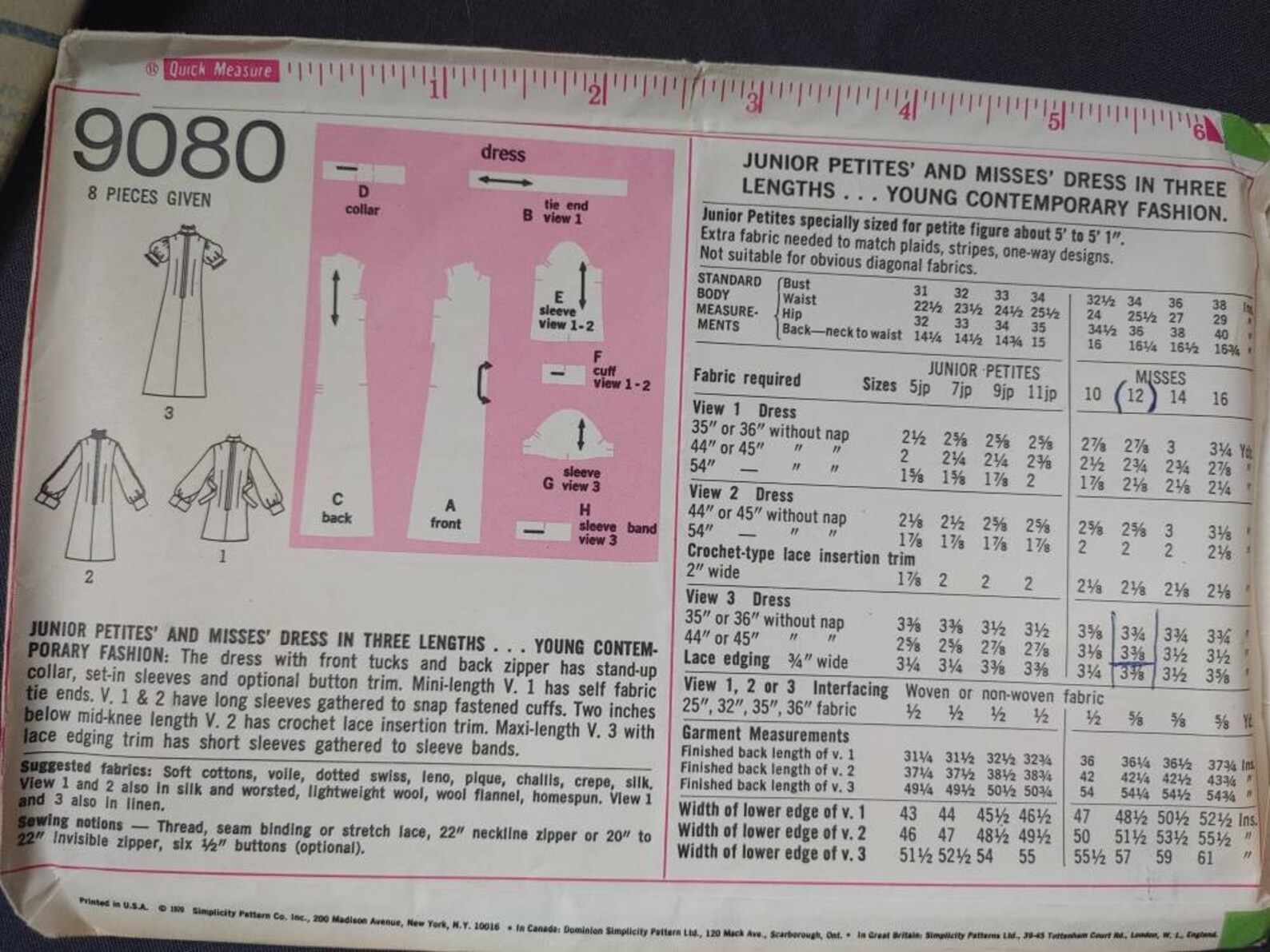 1970 Simplicity 9080 Misses Dress in There Lengths Uncut - Etsy
