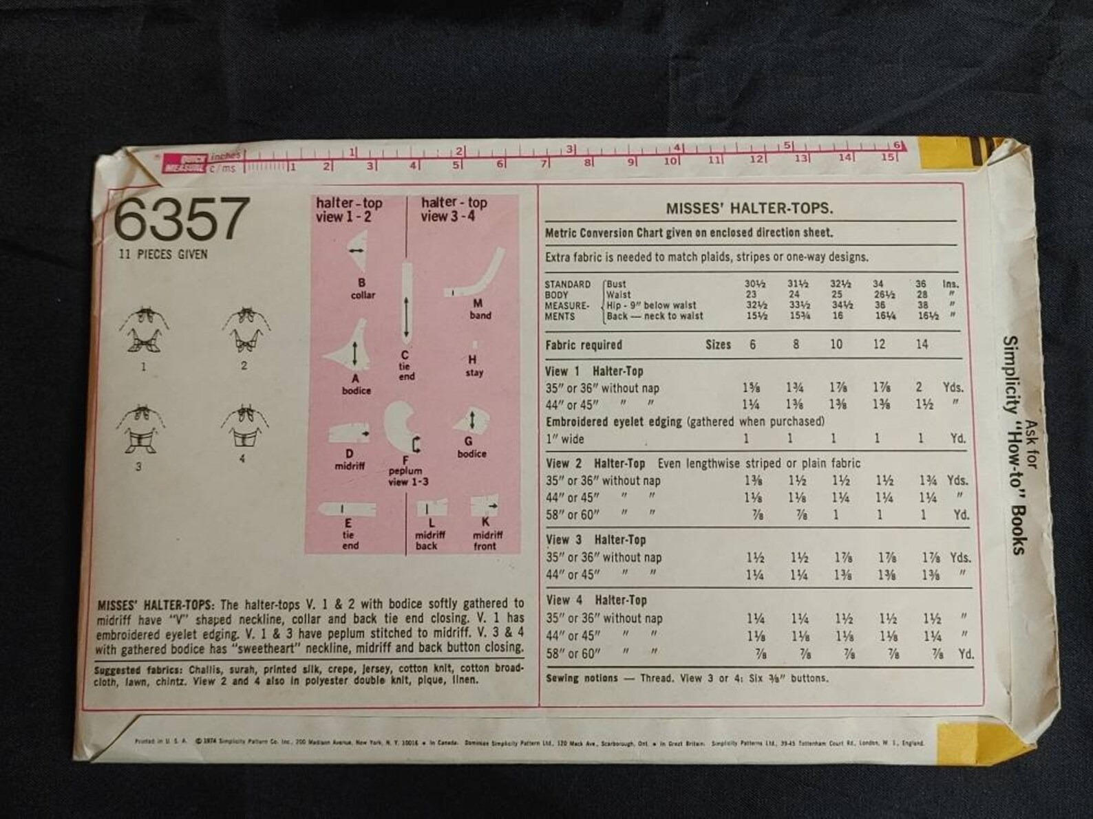 1974 Simplicity 6357 Misses Halter Tops Uncut Vintage Printed - Etsy