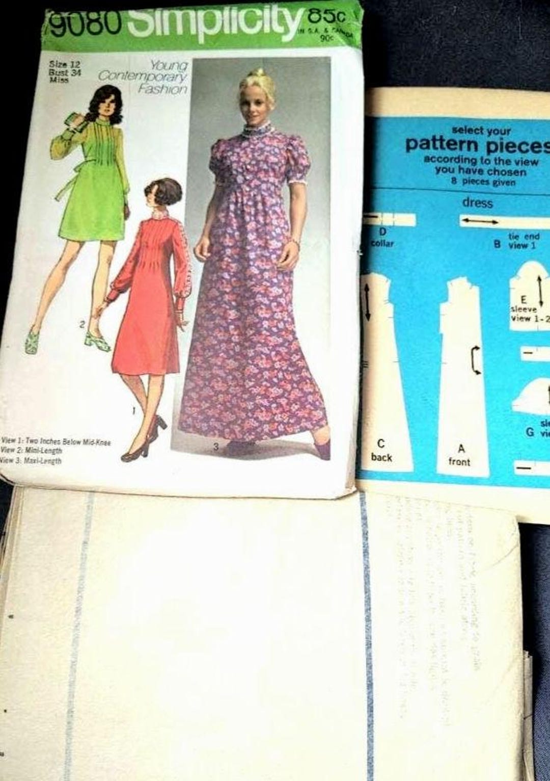 1970 Simplicity 9080 Misses Dress in Three Lengths Uncut Vintage Pattern Size 12 Bust 34 - Etsy