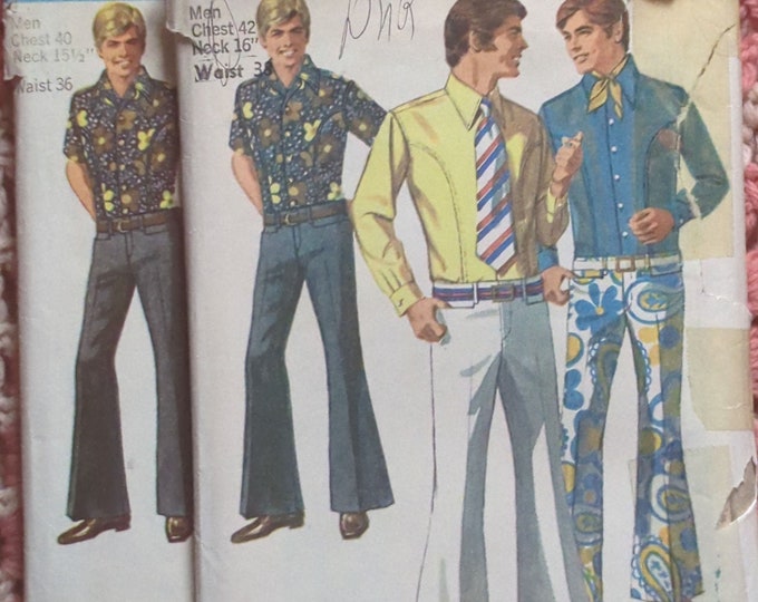 1969 Simplicity 8255 Men's Body Shirt and Bell Bottom Hip Hugger Pants ...