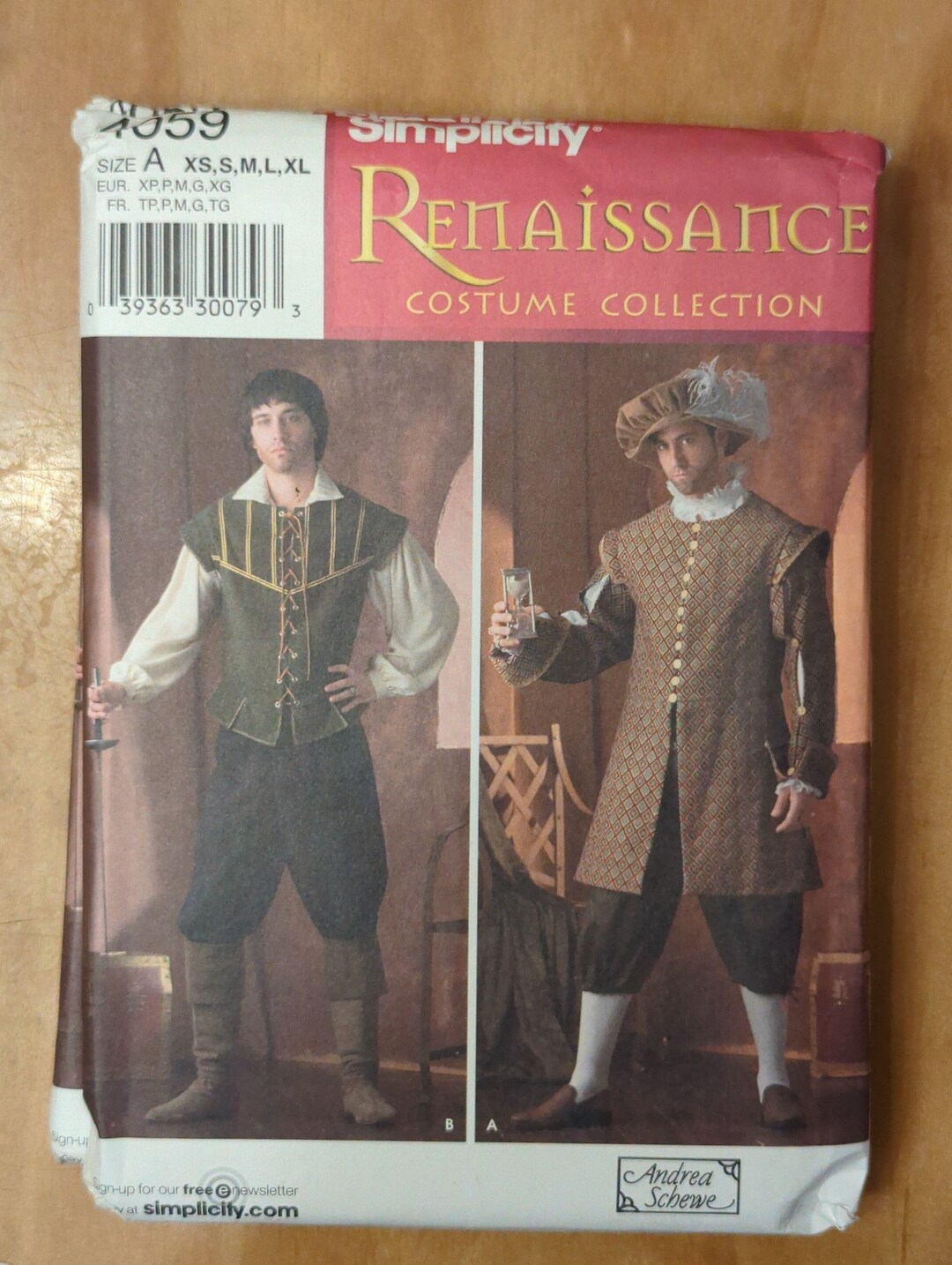2004 Simplicity 4059 Mens Renaissance Costumes Adult Size A Xs-xluncut ...