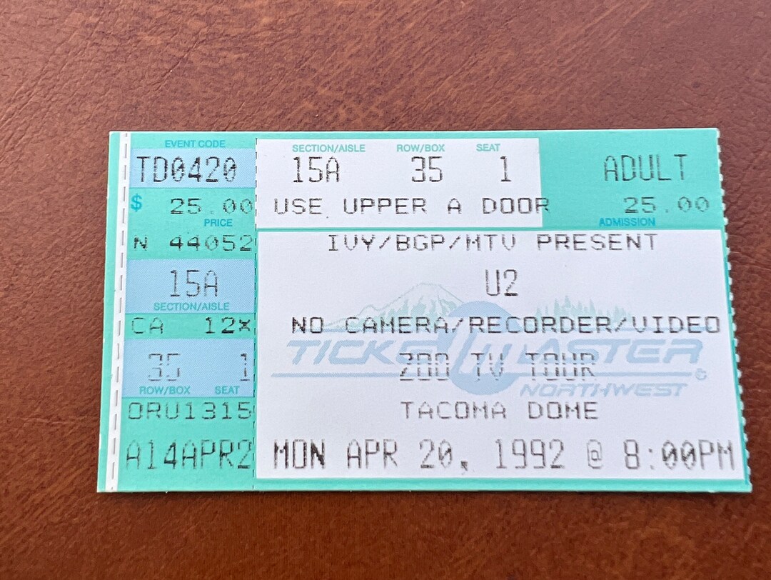 1992 U2 Zoo TV Tour Tacoma Dome Concert Ticket Stub - Etsy