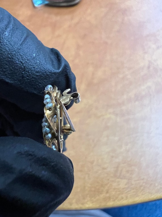 Antique Moolah Shriners' Lady 14K Gold Seed Pearl Dia… - Gem