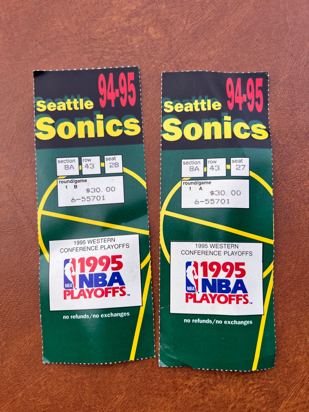 Lot of 2 1994-95 NBA Playoffs Ticket Stub Seattle Supersonics VS Los ...
