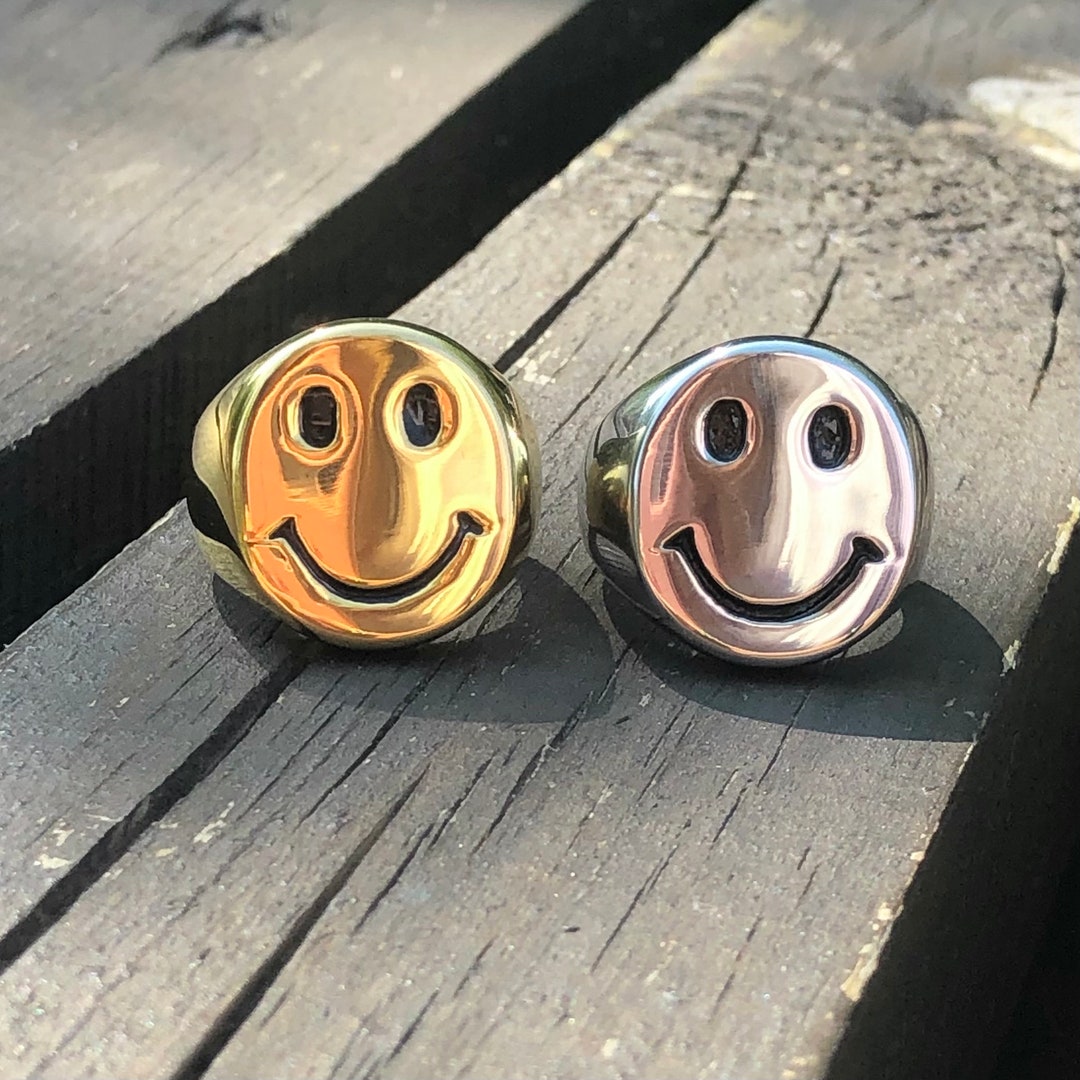 Smiley Face Ring, Statement Ring, Mens Rings, Smiley Ring, Happy Face ...