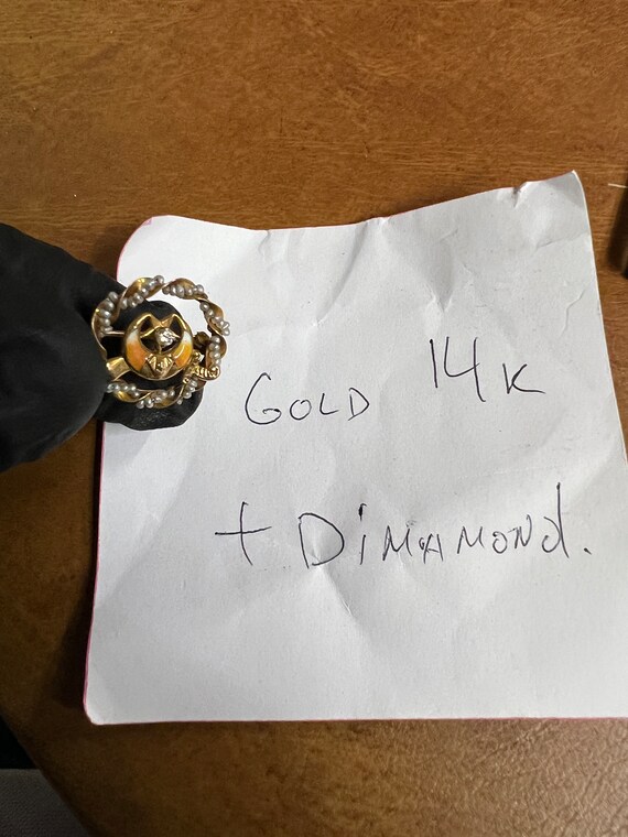 Antique Moolah Shriners' Lady 14K Gold Seed Pearl Dia… - Gem