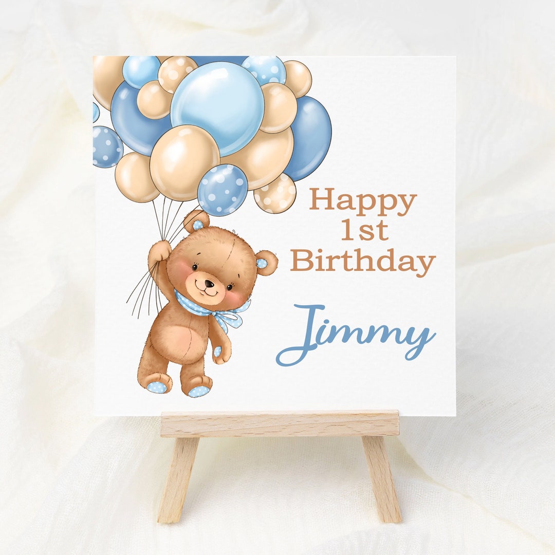 1st Birthday Card, First Birthday Card, for a Boy, Teddy Bear Birthday ...