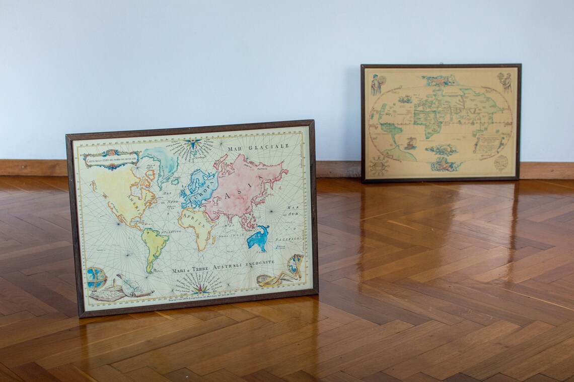 Vintage World Map | Mid-century Wall Poster | 60's Wall Decor | Old ...